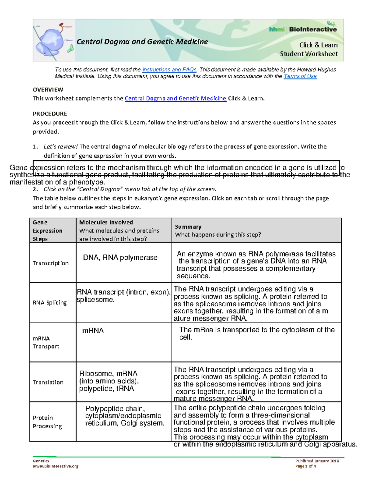 Day 4 Central Dogma and Genetic Medicine - Genetics Published January ...