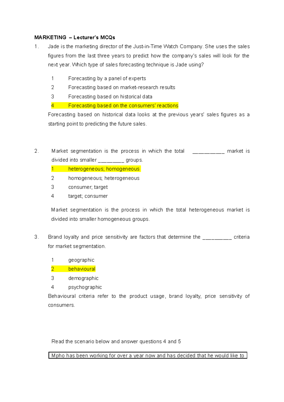 BNMG ICE3 SSSSSSS - MARKETING – Lecturer’s MCQs Jade is the marketing ...