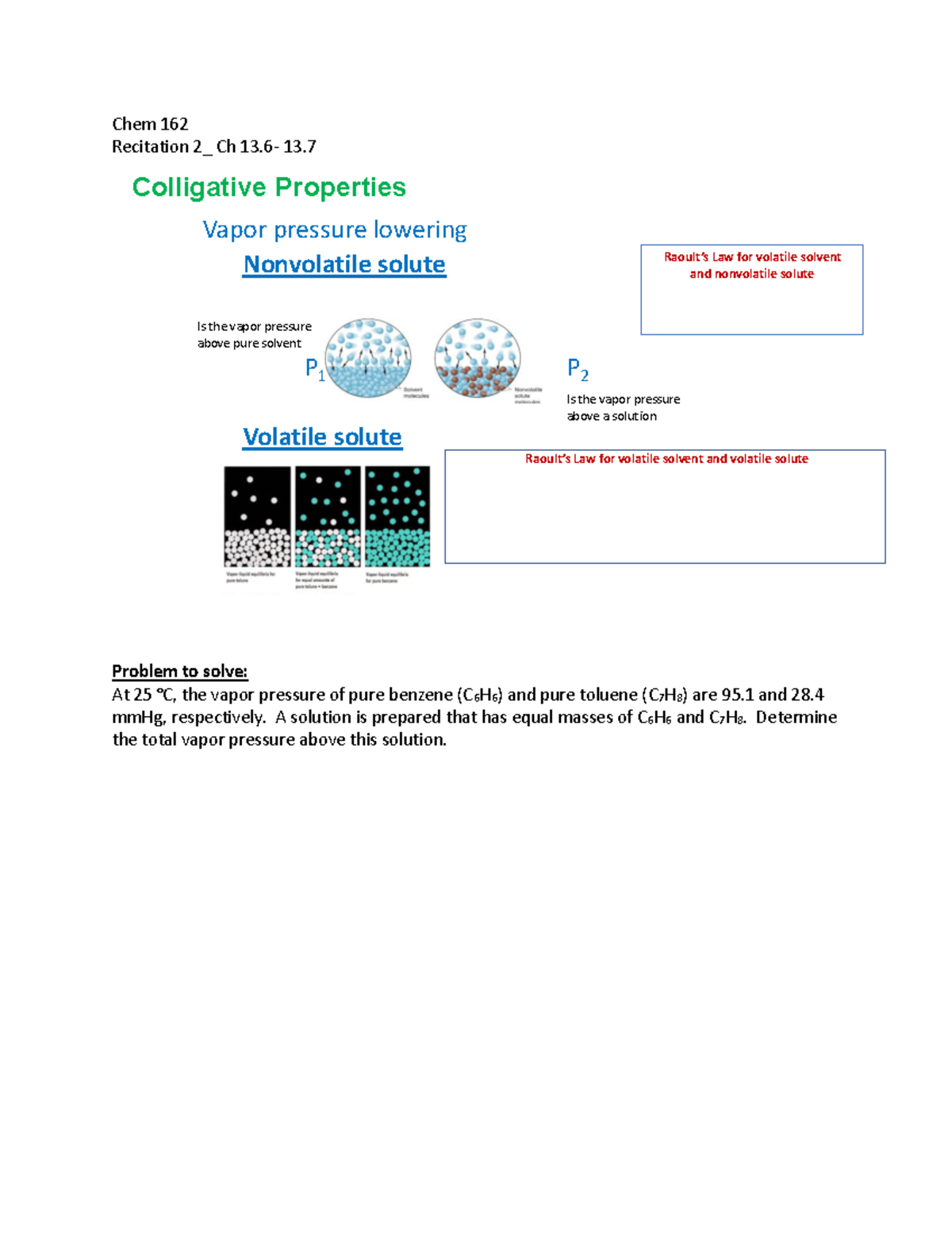 Recitation-2 Ch-13 - colligative properties - Chem 162 Recitation 2_ Ch 13- 13. Problem to solve ...