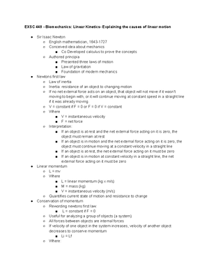 EXSC 448 Linear Kinematics - Biomechanics - Linear Kinematics ...