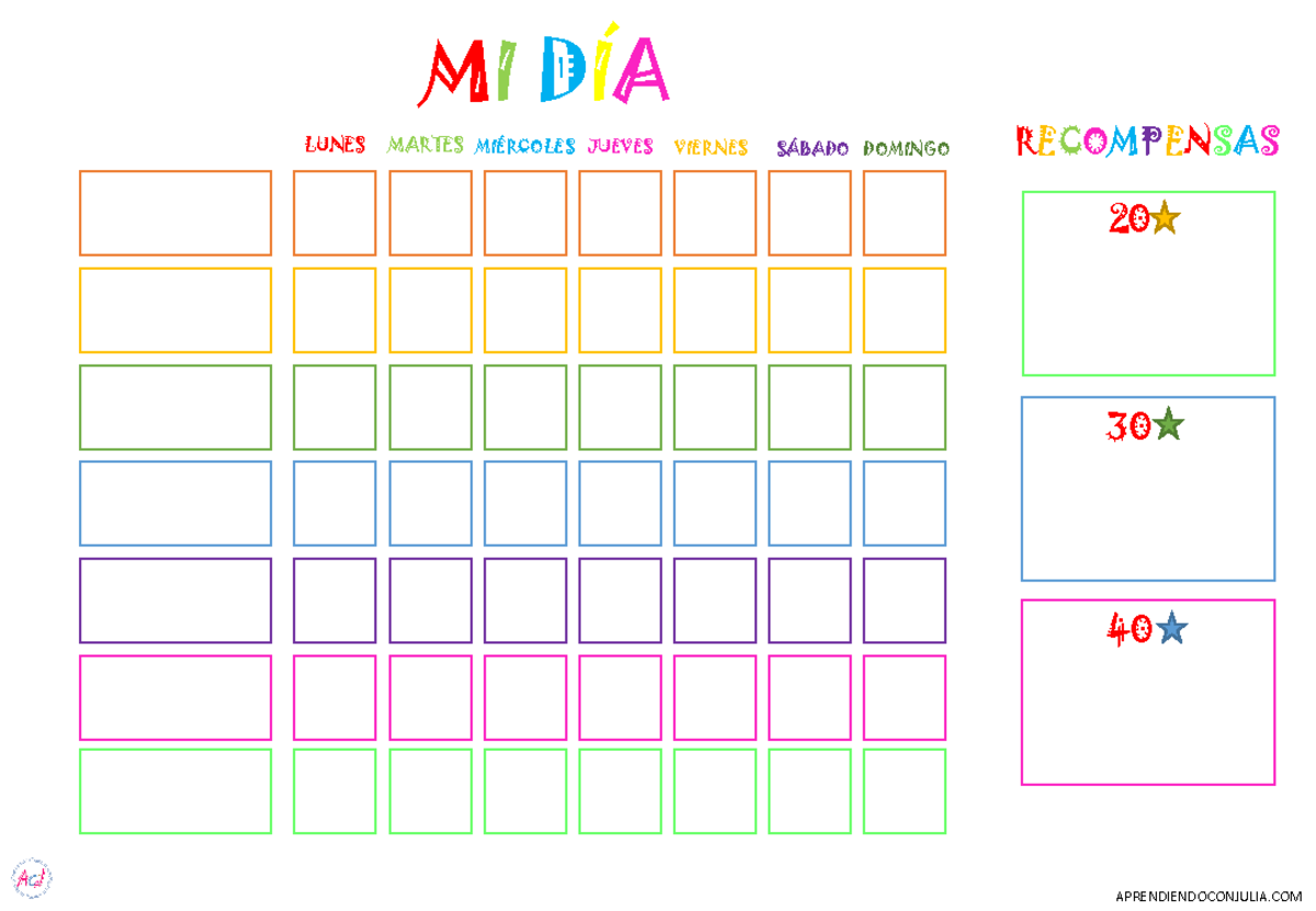 Tabla DE Recompensas CON Rutinas - APRENDIENDOCONJULIA MI DÍA ...