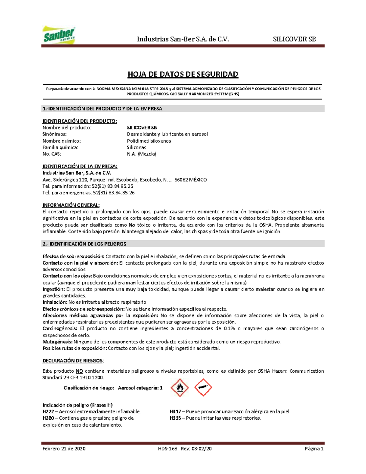 Silicover SB sds - trabajo para universidad - HOJA DE DATOS DE ...