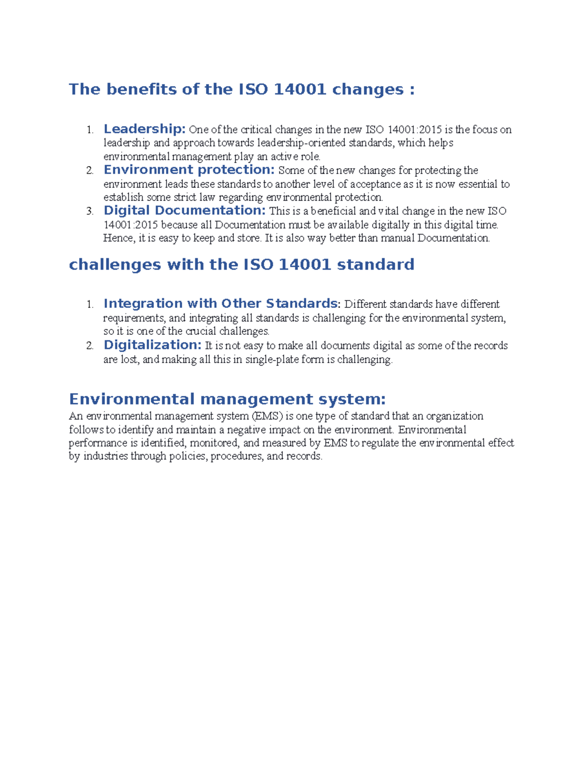 The benefits of the ISO 14001 changes - Leadership: One of the critical ...