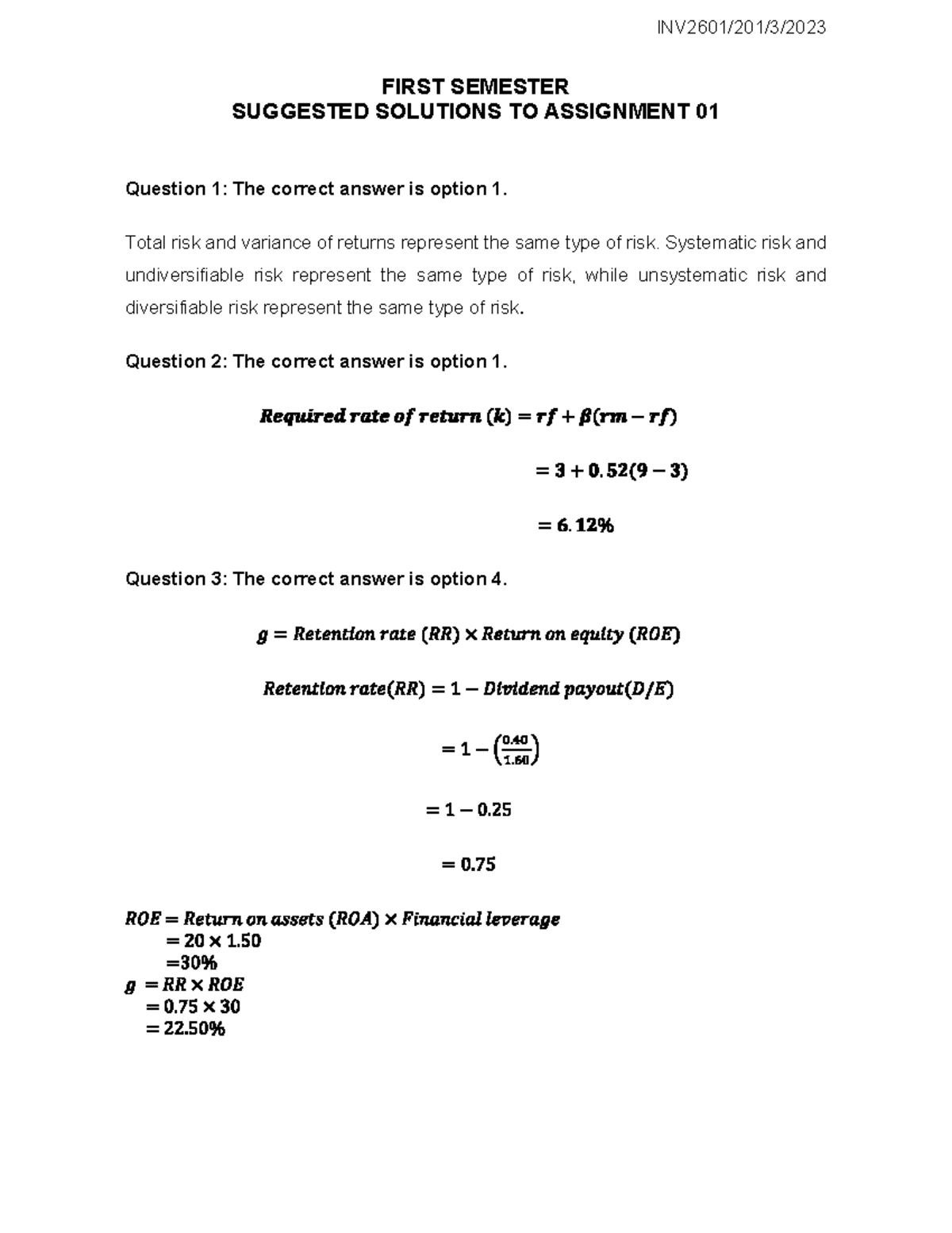 Practice Ques Set 2 Answers-compressed - FIRST SEMESTER SUGGESTED SOLUTIONS TO ASSIGNMENT 01 ...