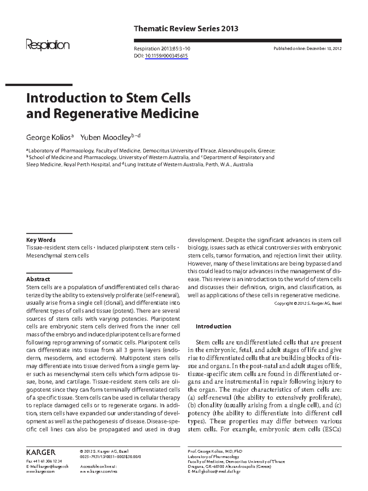Introduction to stem cells and regenerative medicine - Fax +41 61 306 ...