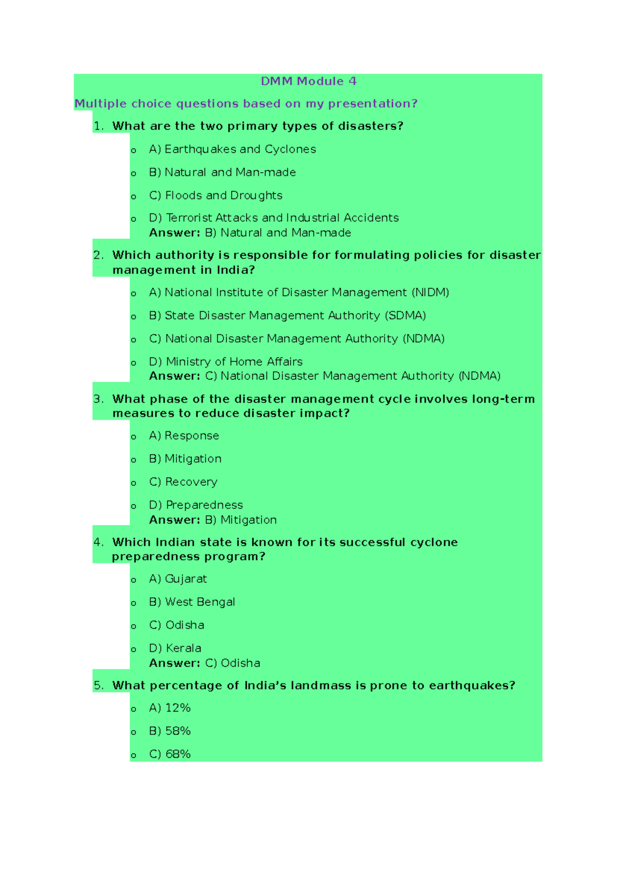 DMMM Term2 Exam preparation - DMM Module 4 Multiple choice questions ...