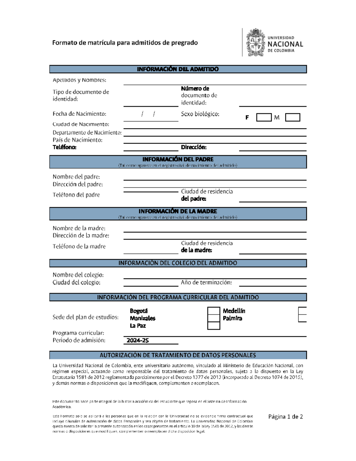 Formato de acta de matricula - UNIVERSIDAD Formato de matrícula para ...
