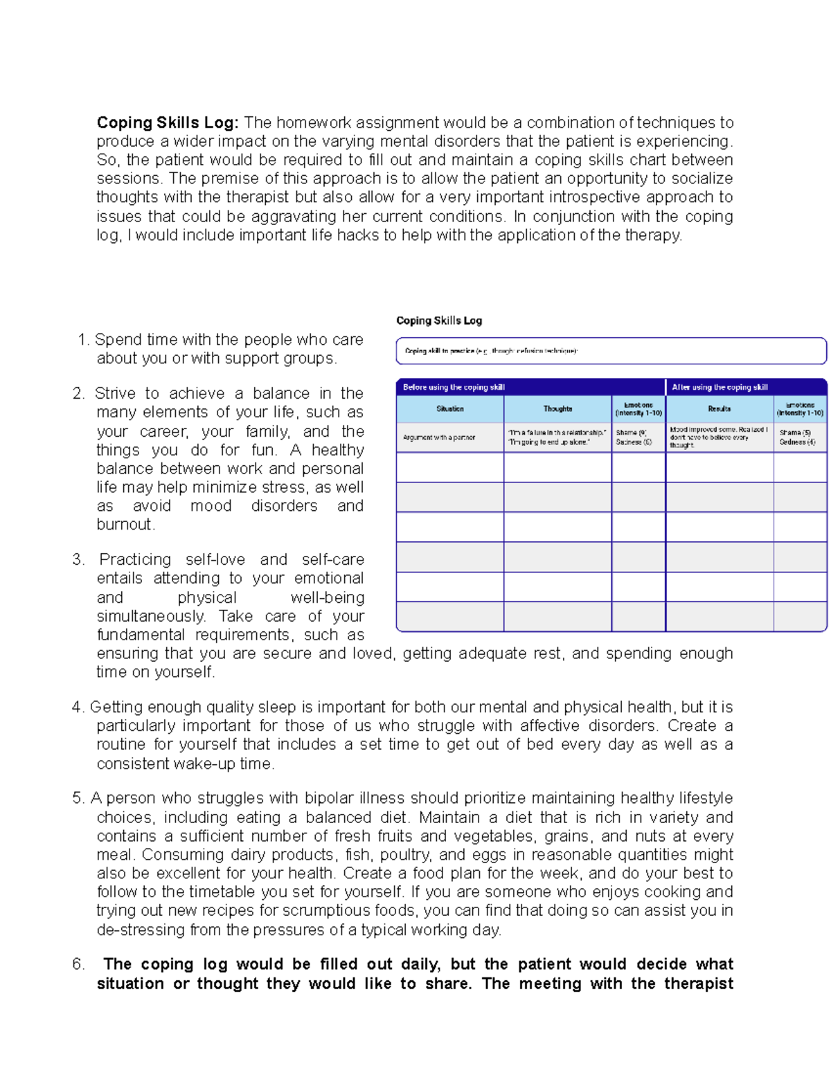 Applied Final Project - Coping Skills Log: The homework assignment ...