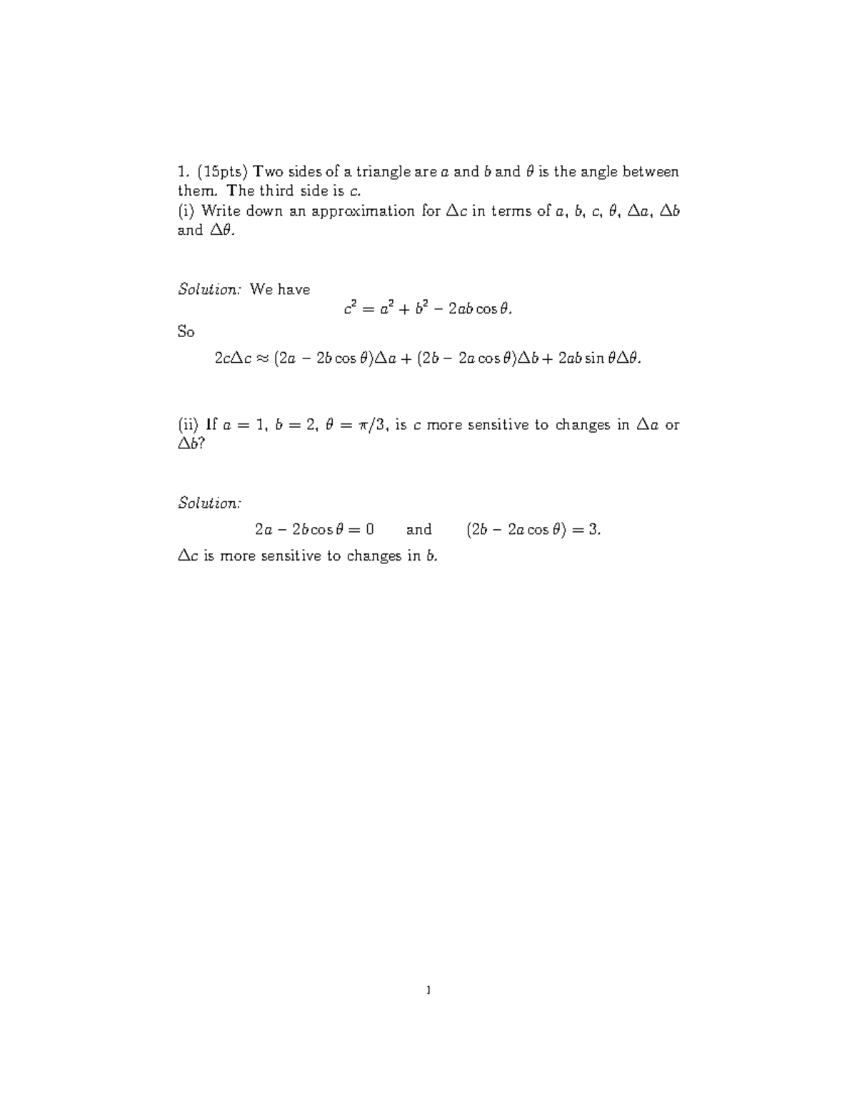 18.02 Review Problem pra 2b model - (15pts) Two sides of a triangle ...