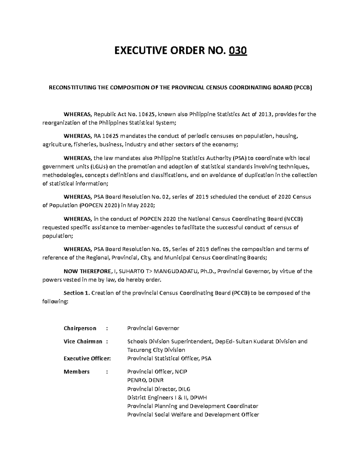 Executive Order NO - dsfsfg - EXECUTIVE ORDER NO. 030 RECONSTITUTING ...