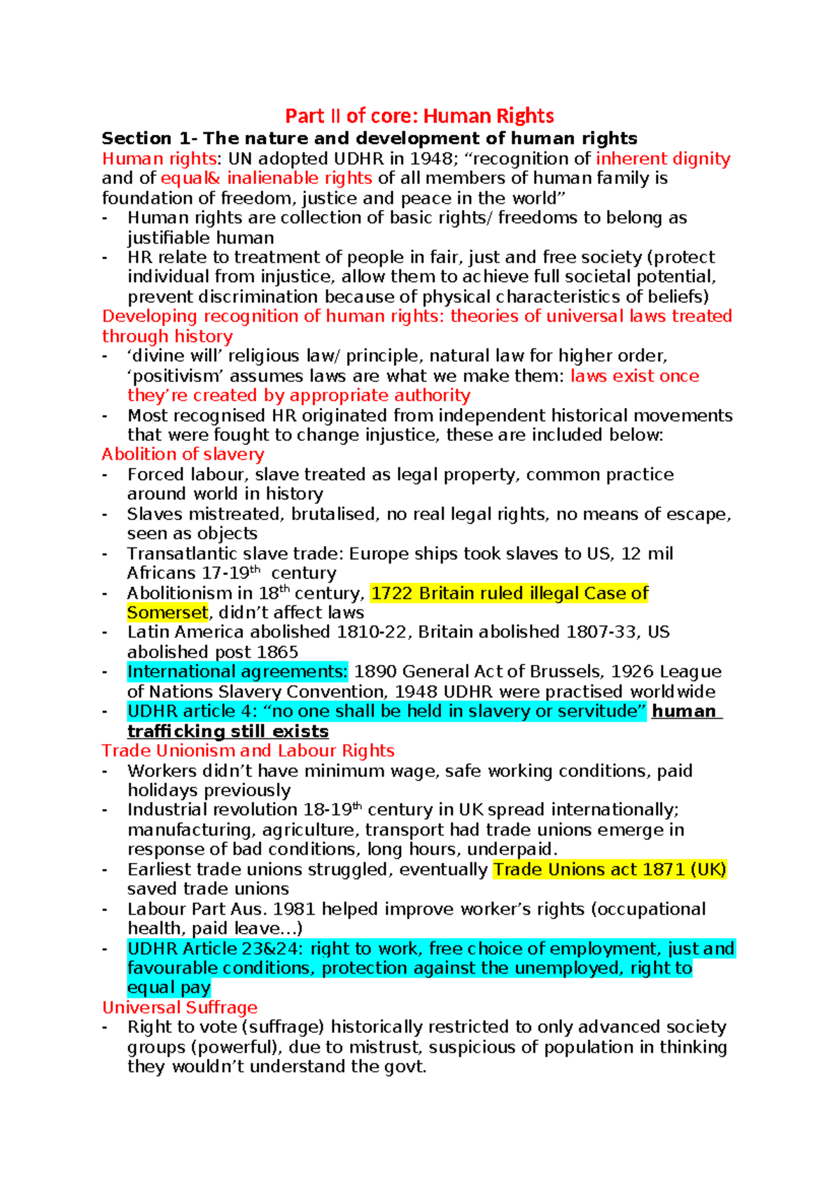 Core II- Human Rights notes - Part II of core: Human Rights Section 1 ...