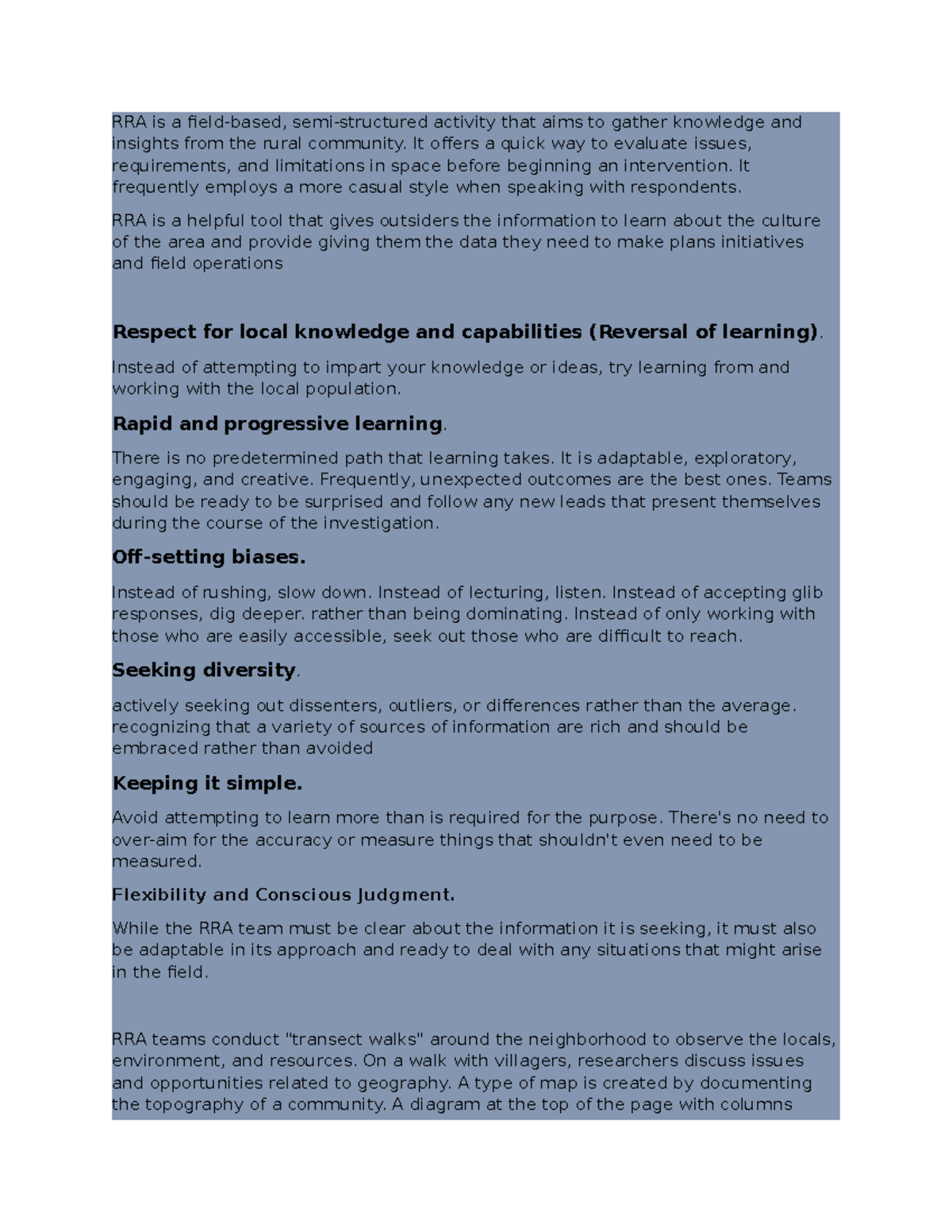 Respect for local knowledge and capabilities (Reversal of learning ...