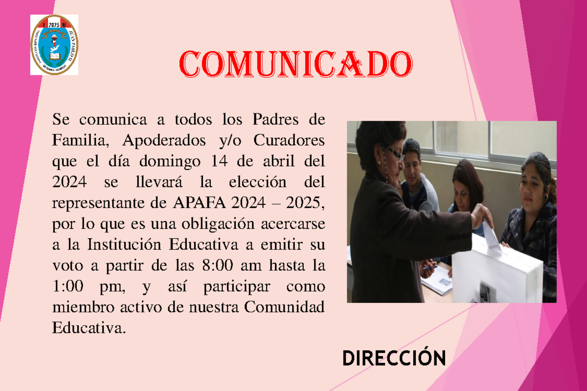 Comunicado Elección DE Apafa 2024 - Derecho Romano - COMUNICADO Se comunica a todos los Padres ...