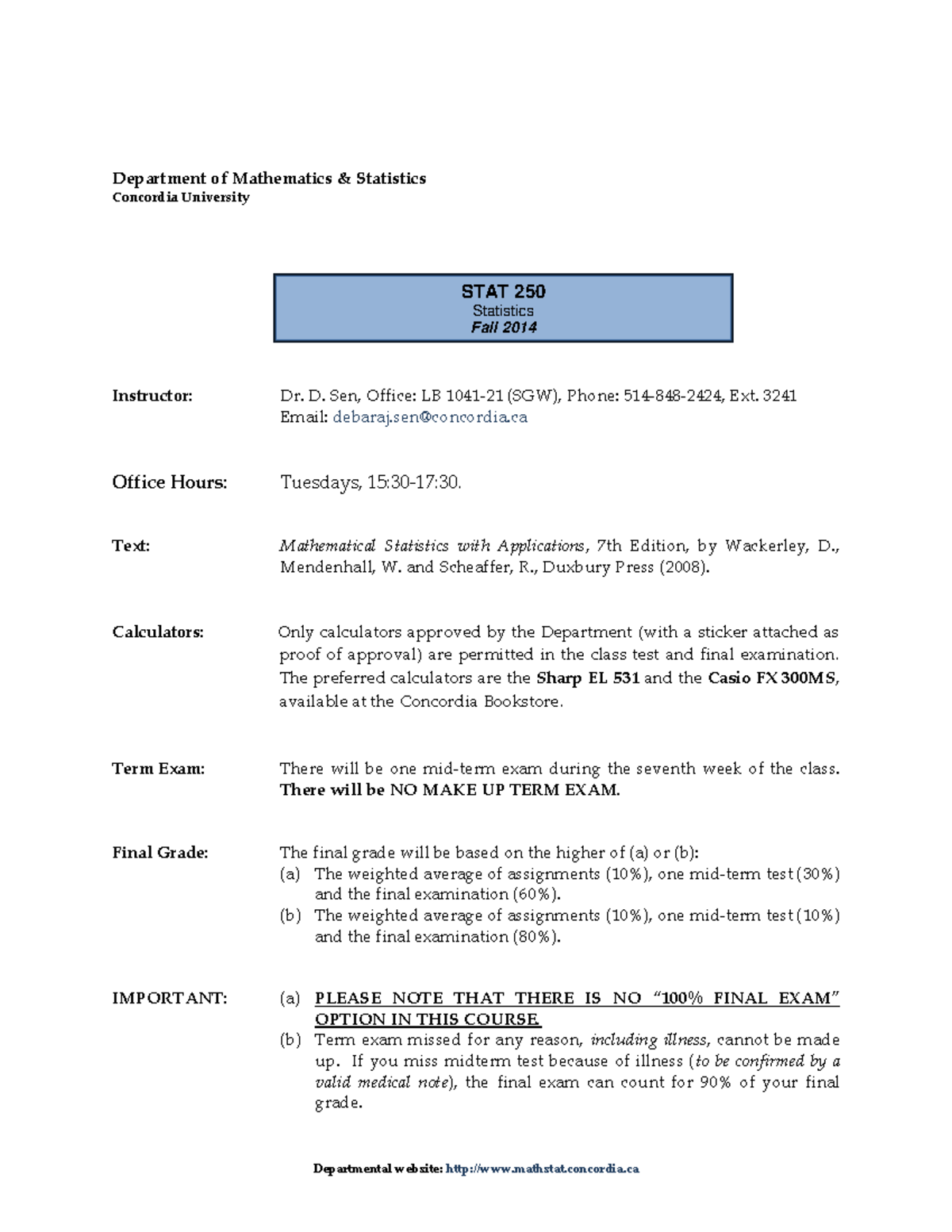 STAT 250- Concordia University Course Outline for years 2014 ...