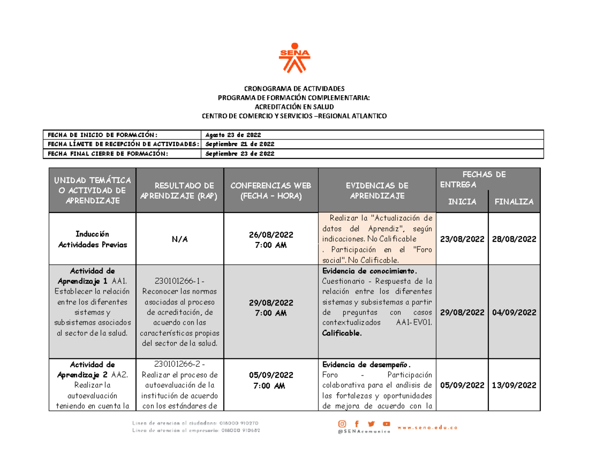 Cronograma 2063054 fb19dfb2 - CRONOGRAMA DE ACTIVIDADES PROGRAMA DE FORMACI”N COMPLEMENTARIA ...