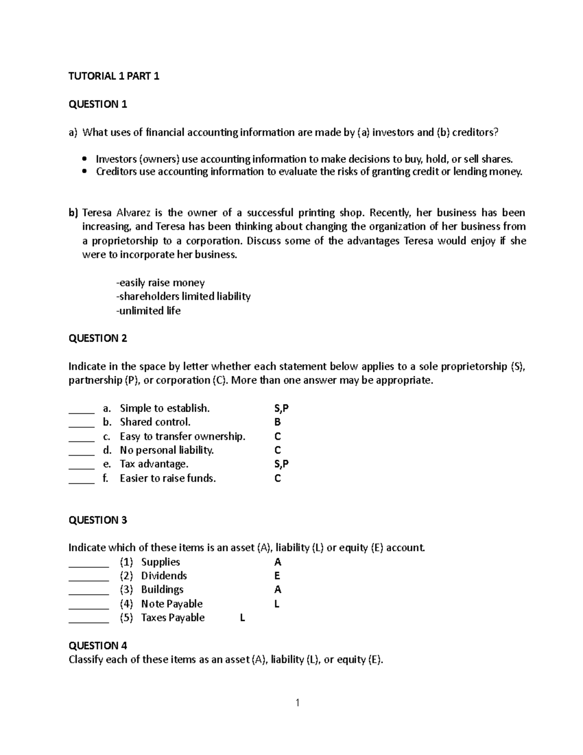 ACC Tutorial 1 - Lecture notes 3 - TUTORIAL 1 PART 1 QUESTION 1 a) What ...