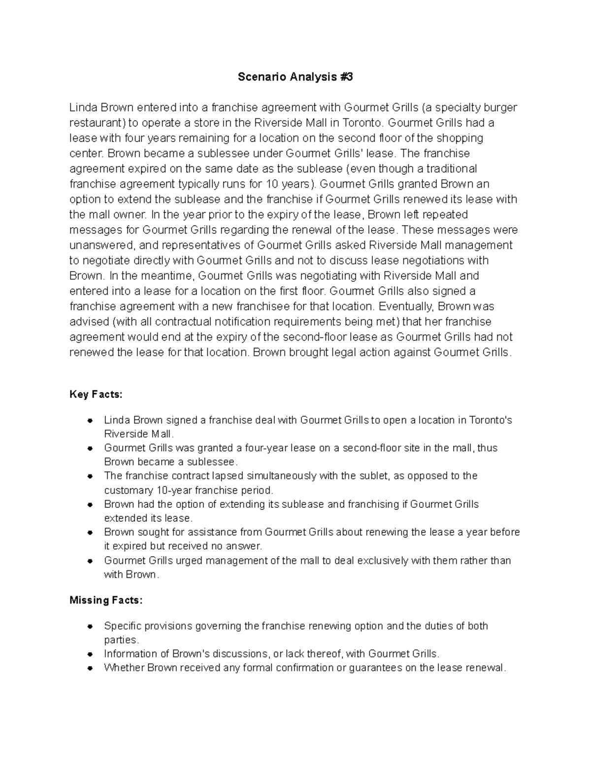Scenario Analysis #3 - helpful notes - Scenario Analysis Linda Brown ...