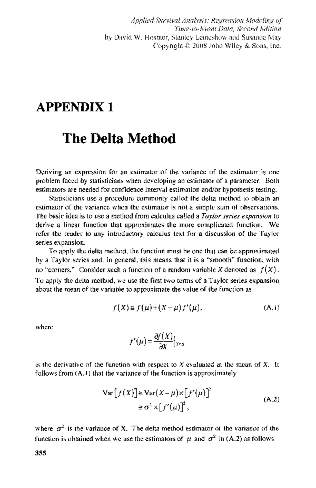 Applied Survival Analysis - 2008 - Hosmer - Appendix 1 The Delta Method - APPENDIX 1 The Delta ...
