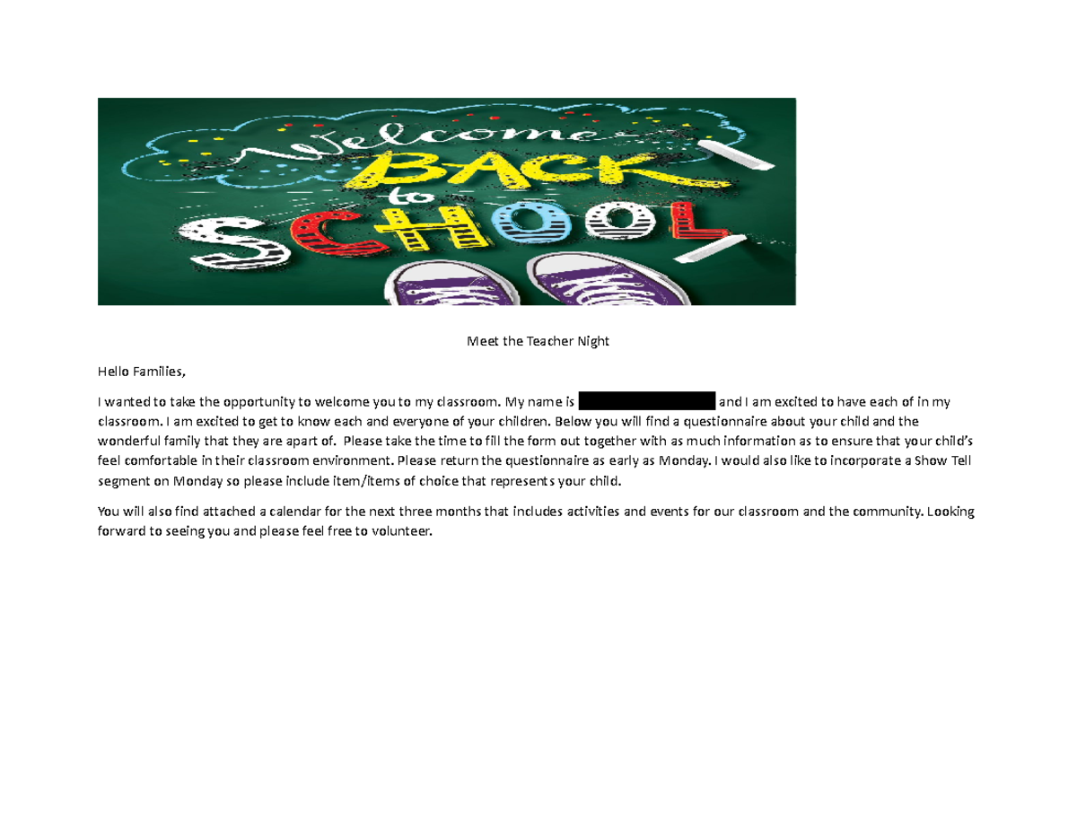 Meet the Teacher Night - Meet the Teacher Night Hello Families, I ...