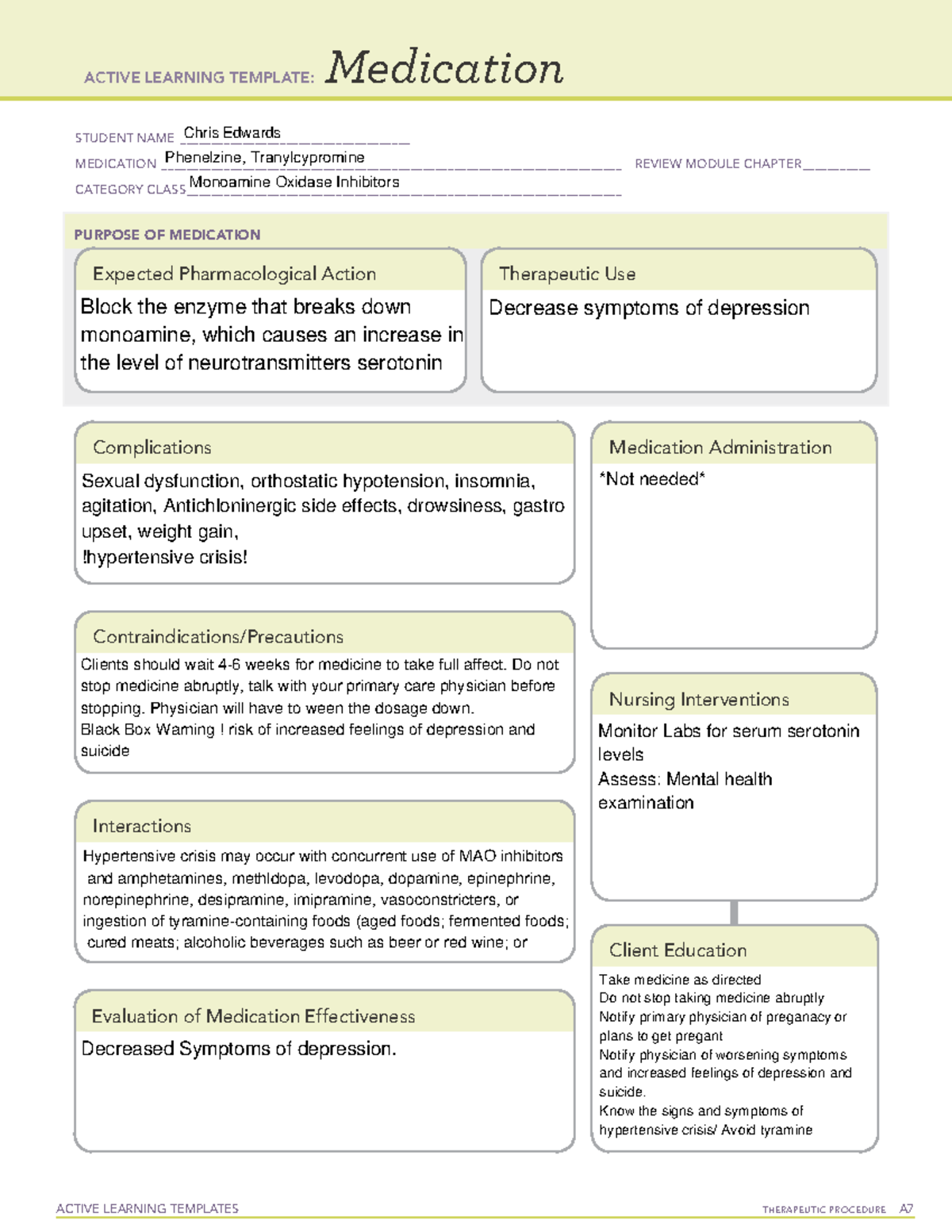 MAOI's Antidepressants - ACTIVE LEARNING TEMPLATES TherapeuTic ...