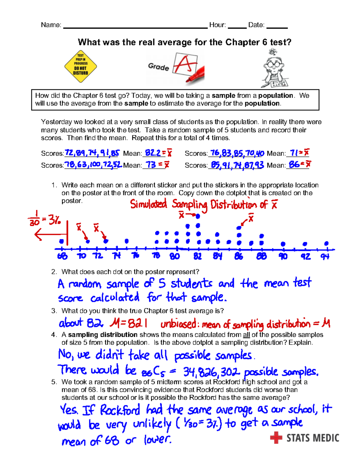 Stats Medic - Sampling Distributions Day 2 Answer Key - Name: Hour ...
