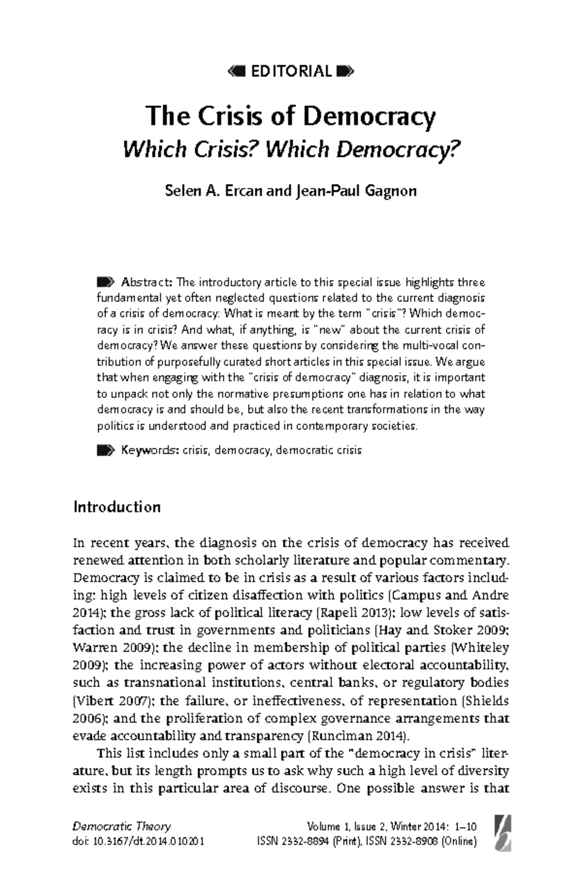 Democratic-theory-dt010201 - EDITORIAL The Crisis of Democracy Which ...