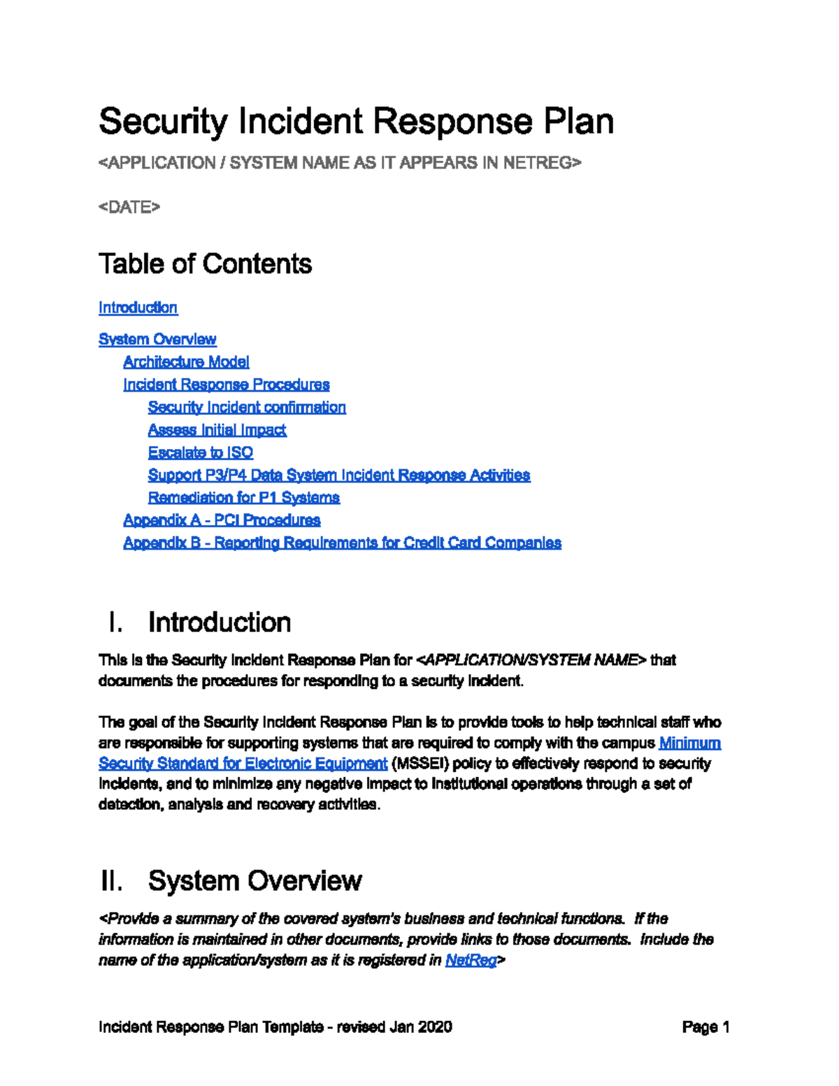 Incident Response Plan template - Security Incident Response Plan ...
