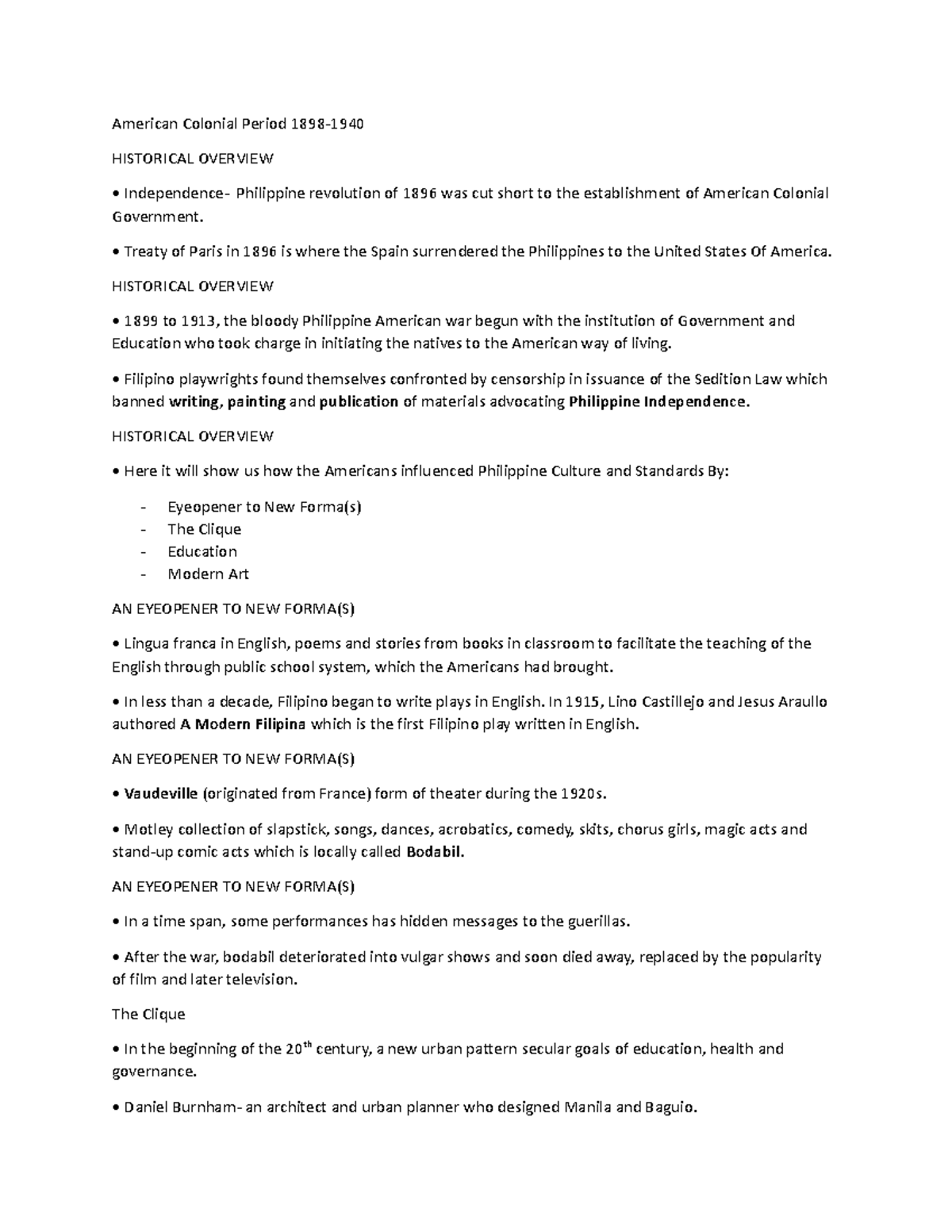 Reporting - American Colonial Period 1898- HISTORICAL OVERVIEW ...