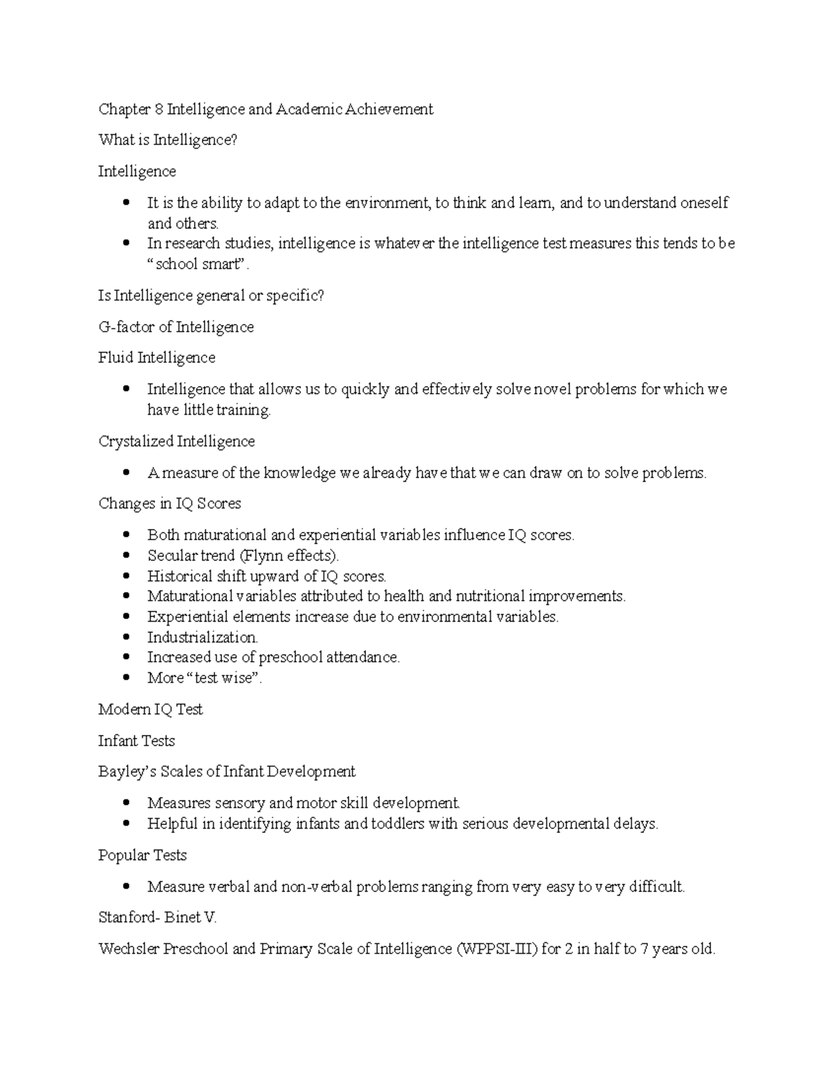 Chapter 8 Intelligence and Academic Achievement - Chapter 8 ...