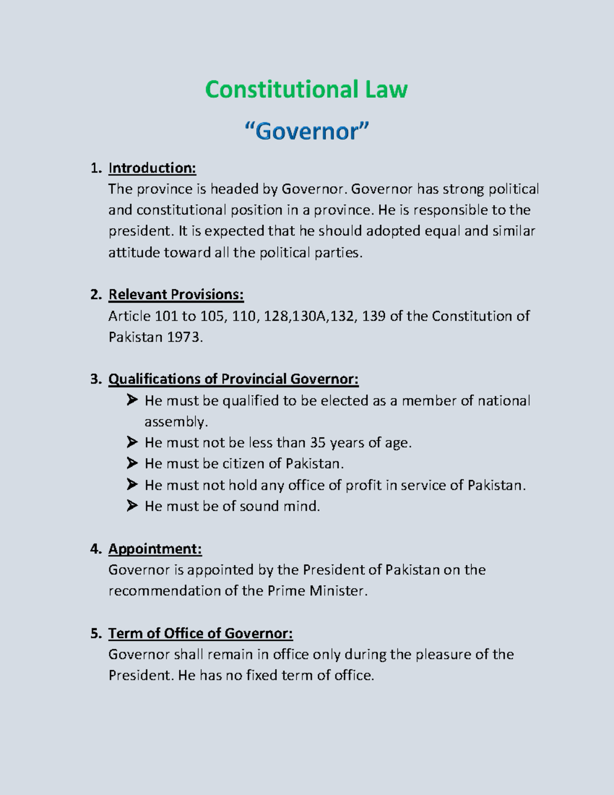 Govenor - Heart notes - Introduction: The province is headed by ...