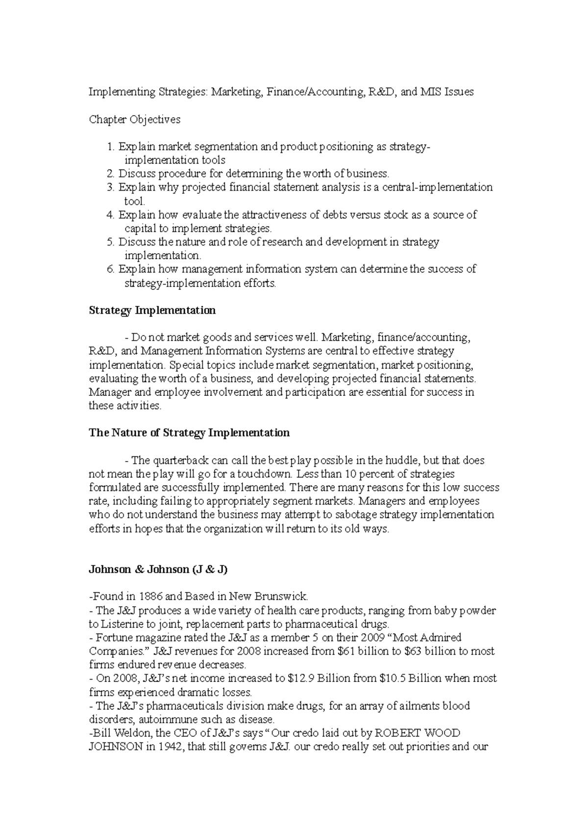 Implementing Finance - Implementing Strategies: Marketing, Finance ...