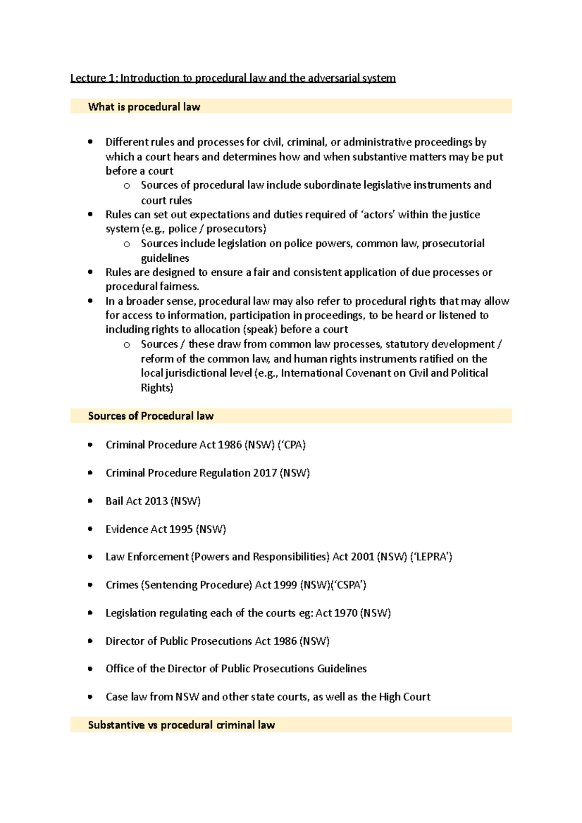 Ccp - Lecture notes for CCP - Lecture 1: Introduction to procedural law ...