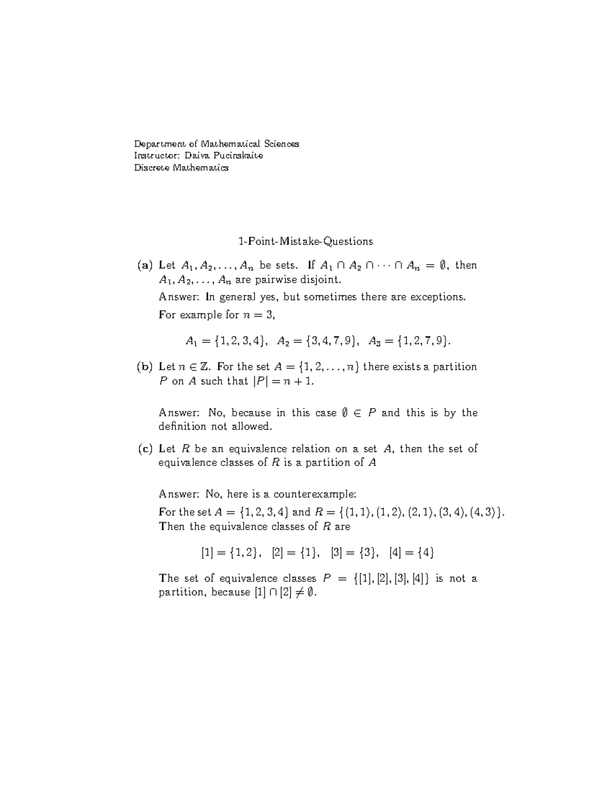 Discrete Mathematics 2 Mistake - Department of Mathematical Sciences ...