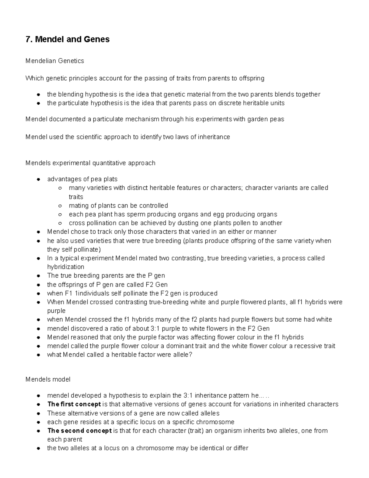 7. Mendel and Genes - Lecture notes 7 - 7. Mendel and Genes Mendelian ...