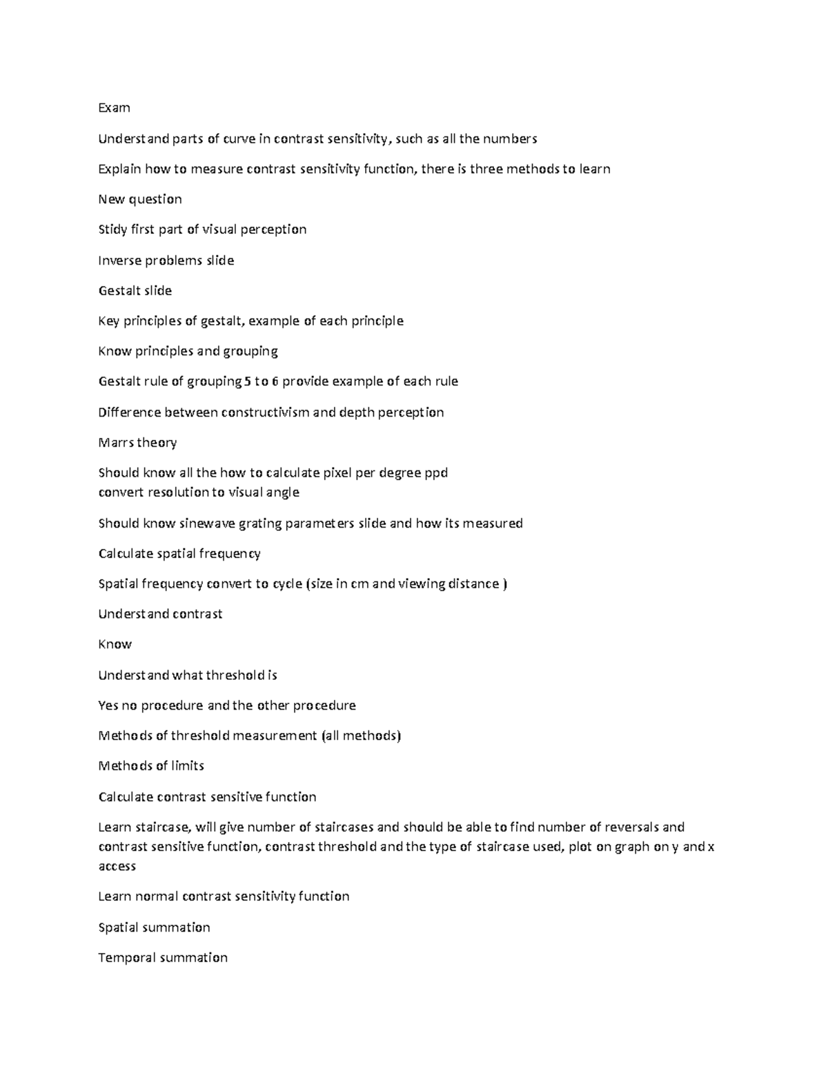 Visual Neuroscience exam help - Exam Understand parts of curve in ...