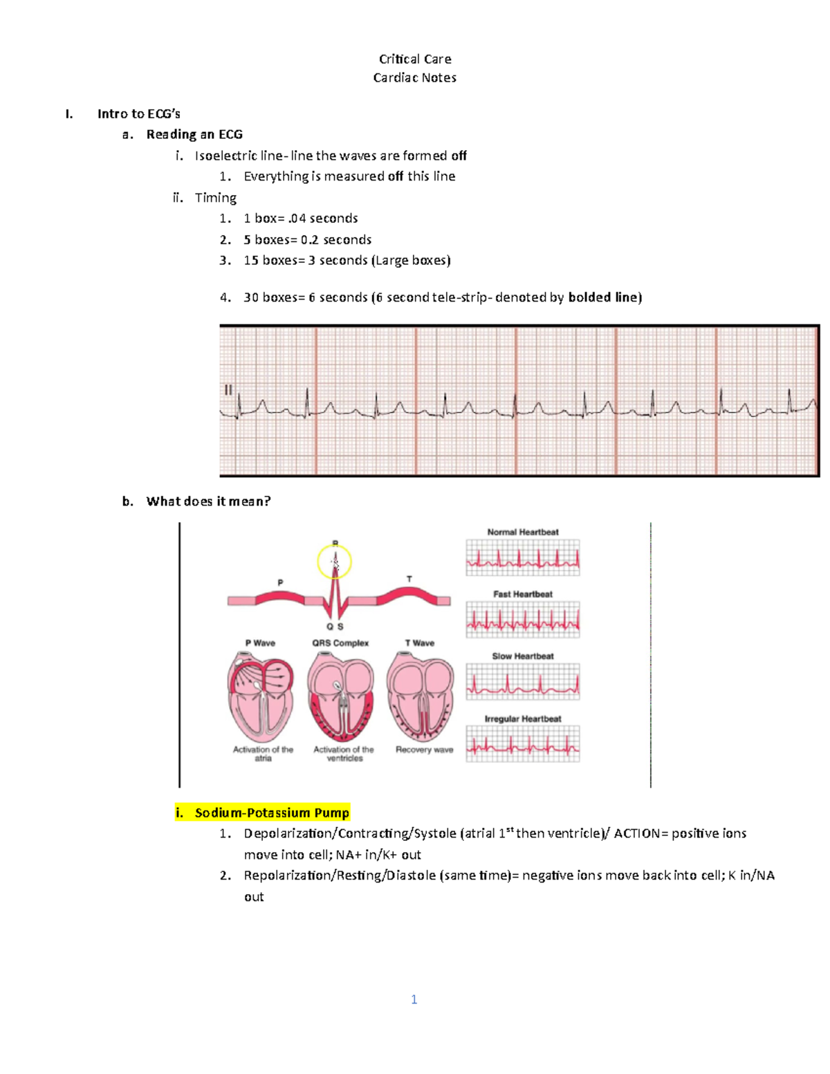 Critical Care Cardiac Notes - Cardiac Notes I. Intro to ECG’s a ...