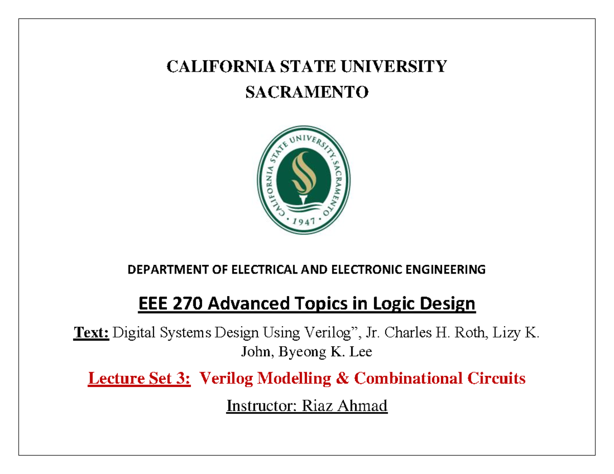 Lecture Set 3 EEE 270 - CALIFORNIA STATE UNIVERSITY SACRAMENTO ####### DEPARTMENT OF ELECTRICAL ...