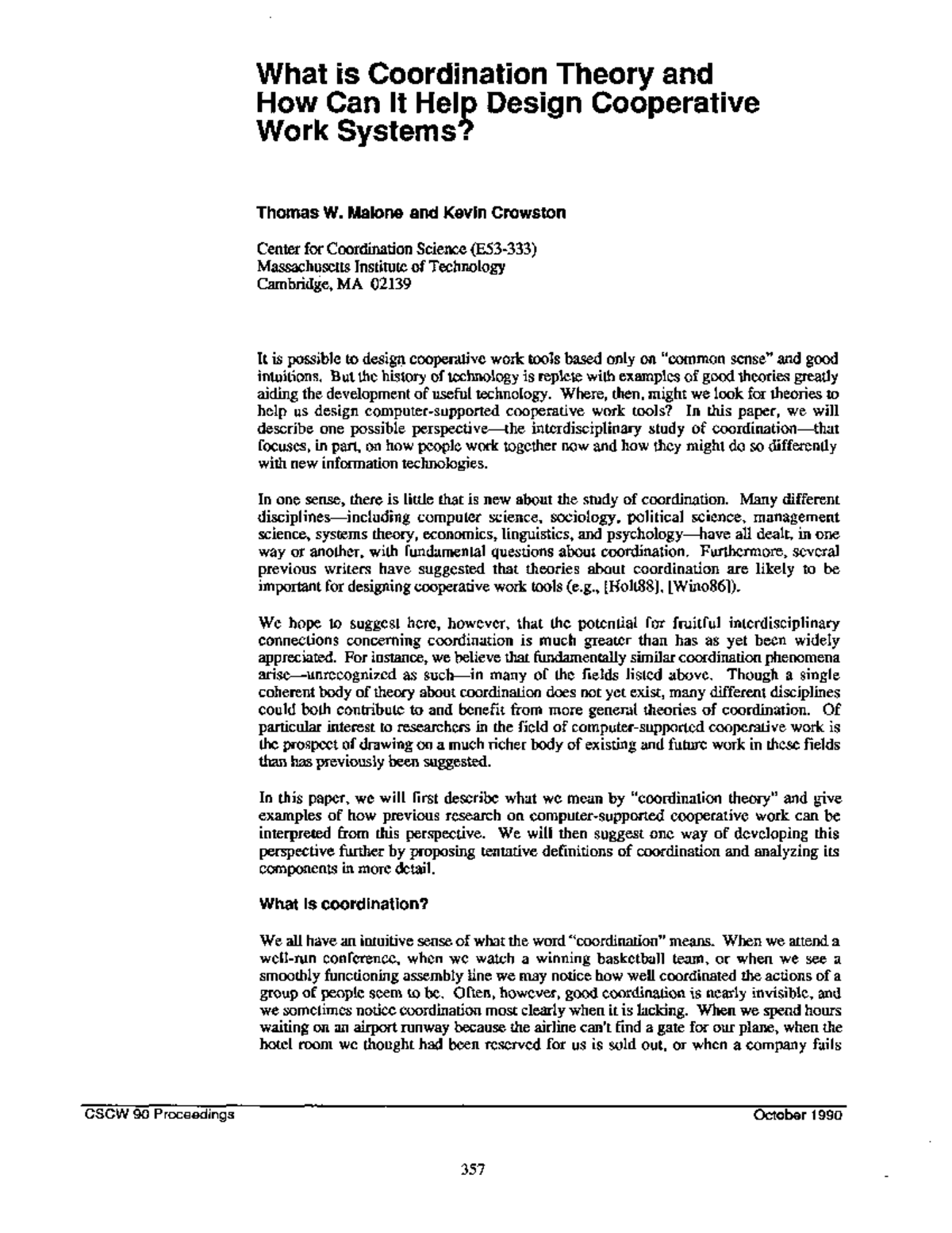 What is coordination theory and how can it help design cooperative work ...