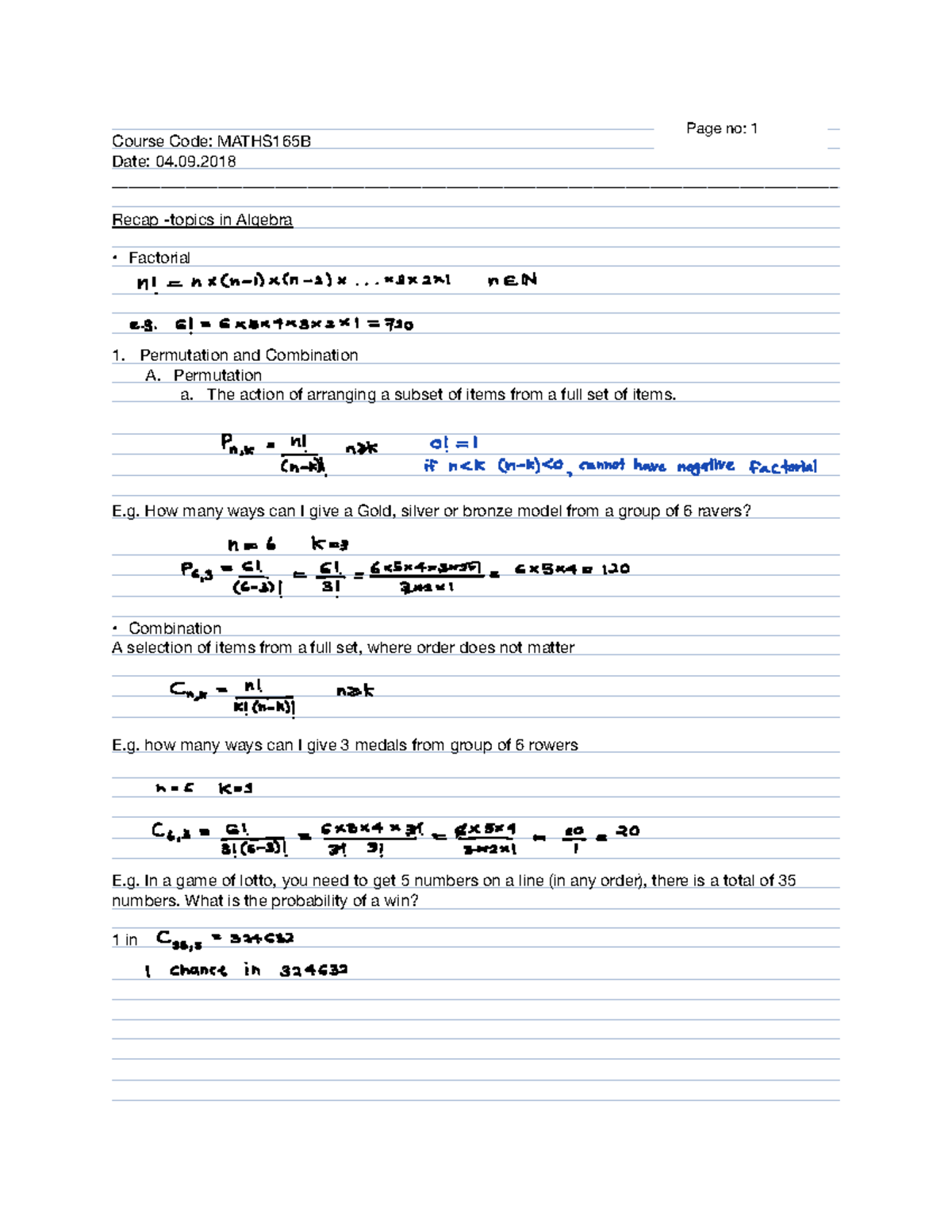 MATHS165 B 4-09-2018 - Lecture notes 22 - Course Code: MATHS165B Date ...