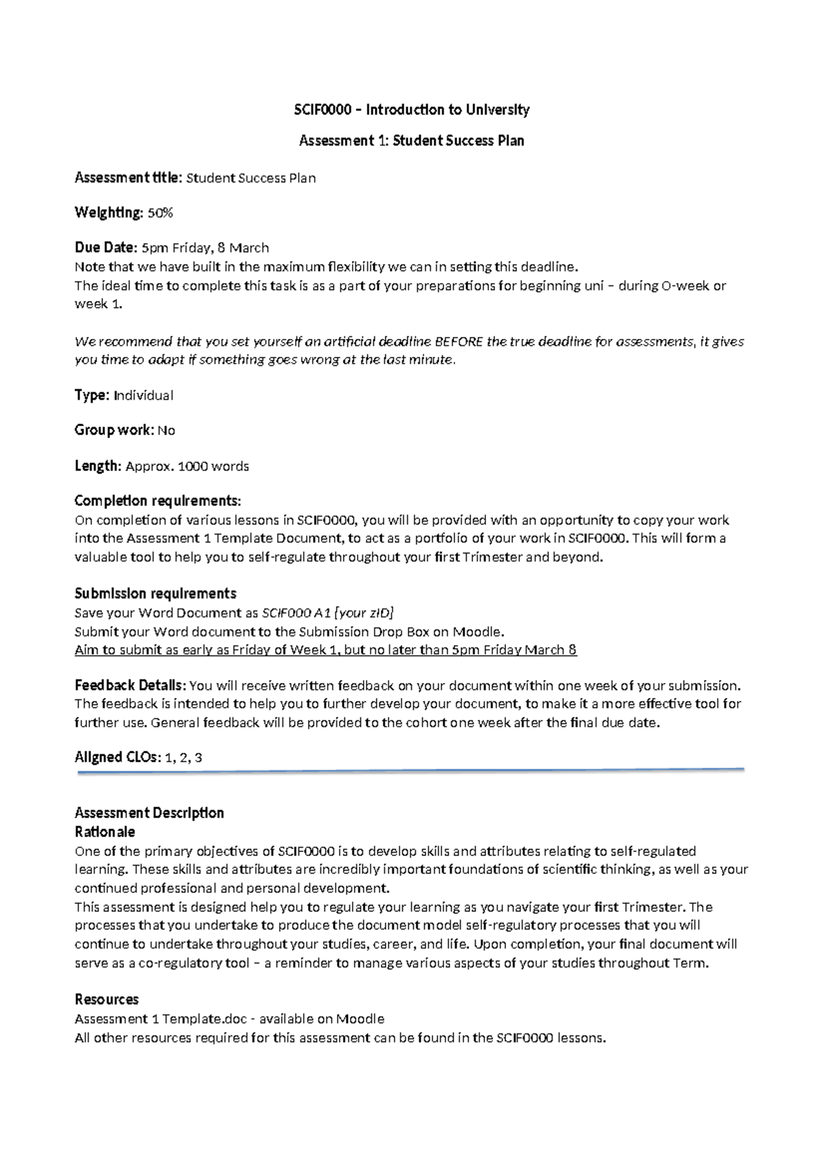 Assessment Brief - SCIF0000 A1 240208 - SCIF0000 – Introduction to ...