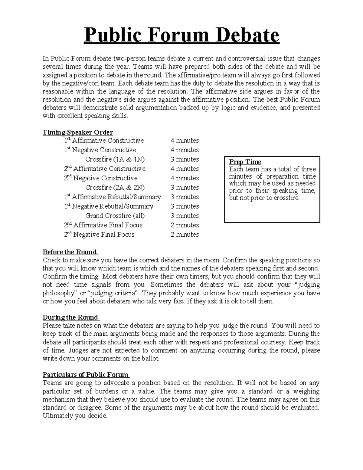 CBSR Debate Judging - Public Forum Debate In Public Forum debate two ...