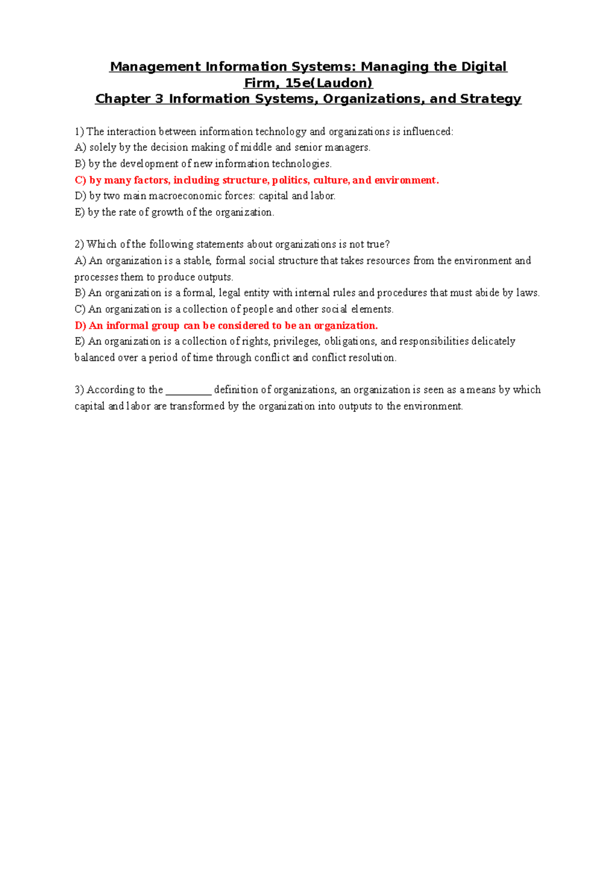 Chapter 3 Information Systems Organizations And Strategy Management