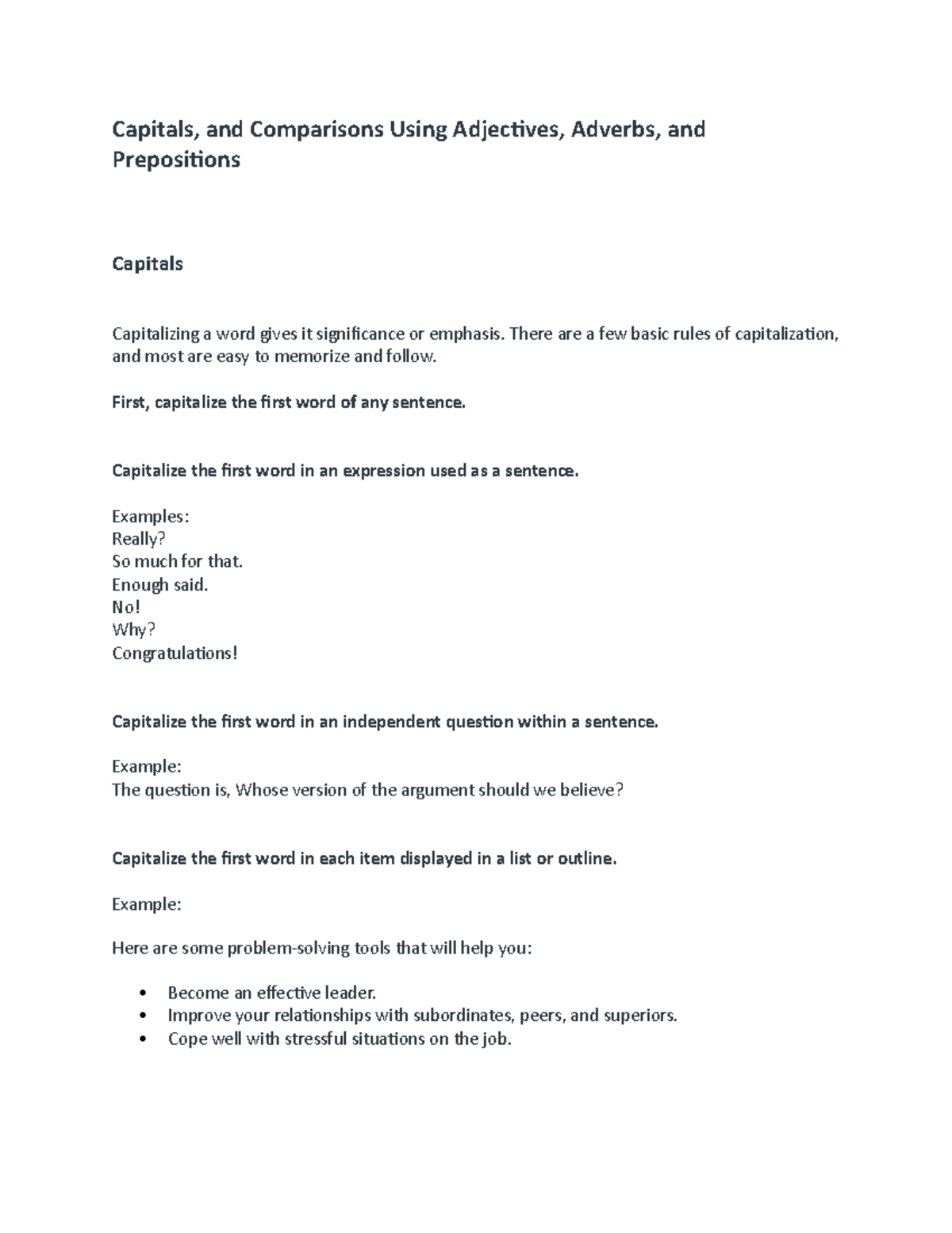 Capitals Class Notes - Capitals, and Comparisons Using Adjectives ...