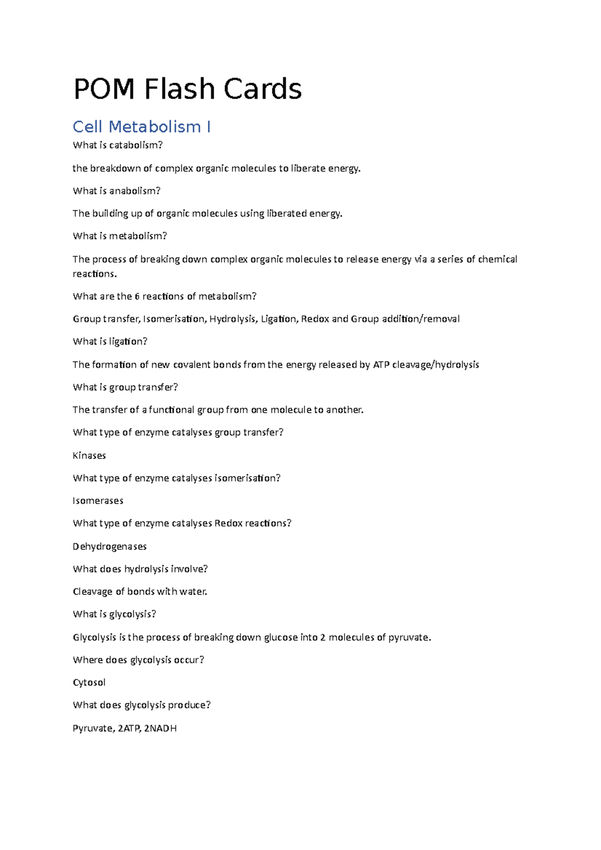 POM flashcards final - Linked questions and answers covering the entire ...