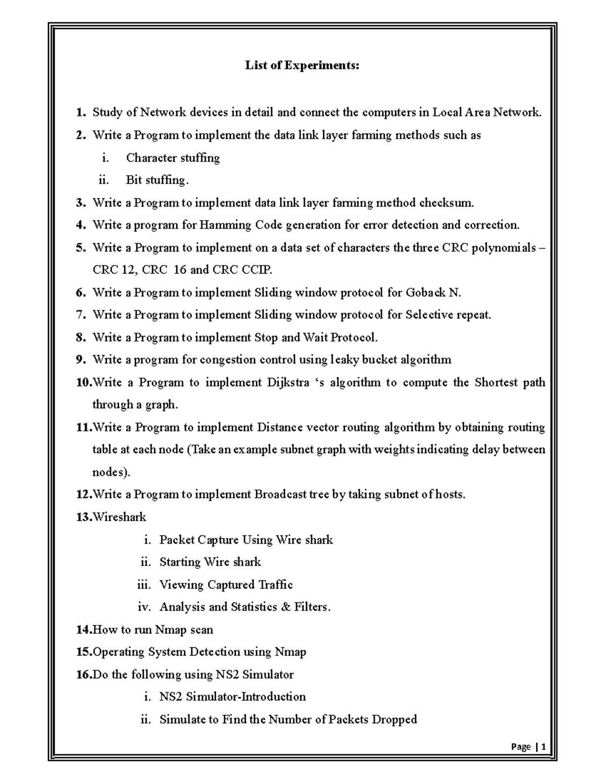 Cn Lab Manual - List of Experiments: Study of Network devices in detail and connect the ...