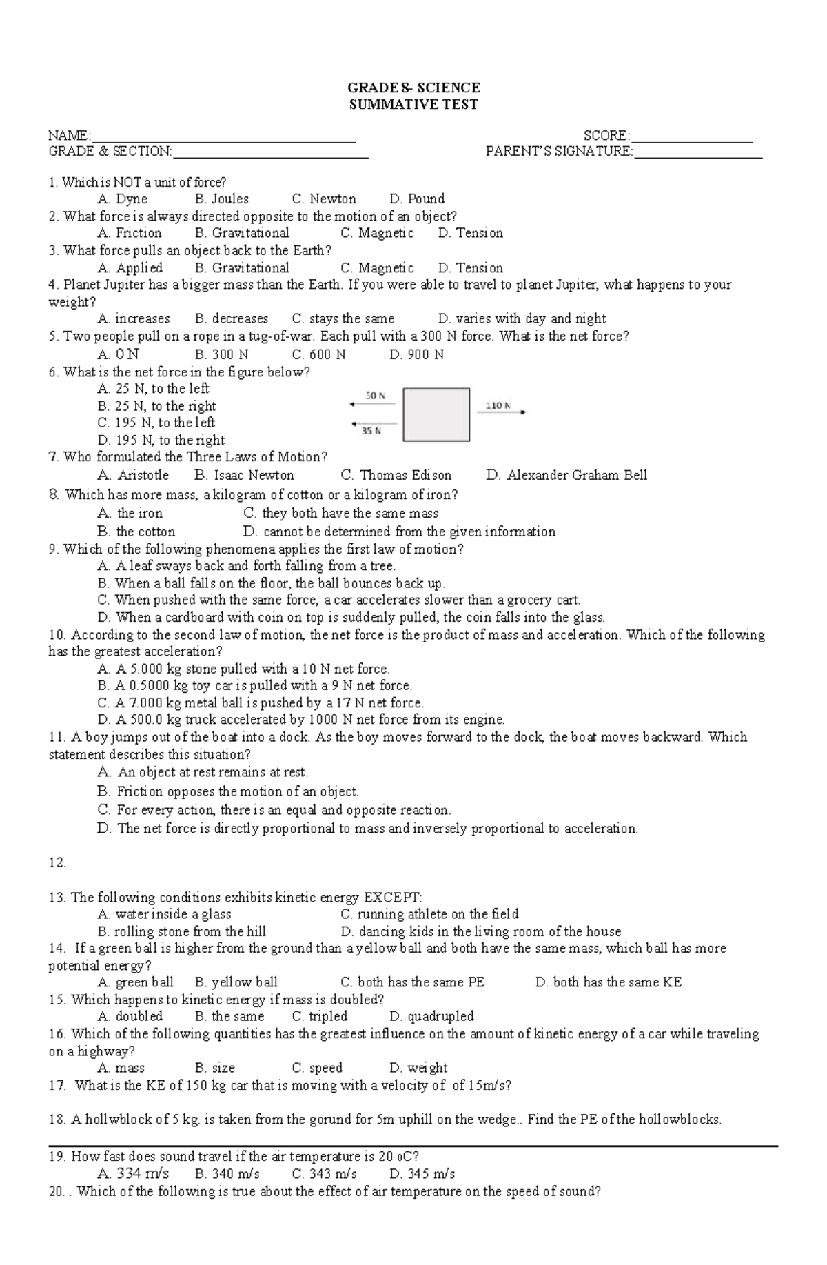 Summative test 1st quarter - GRADE 8- SCIENCE SUMMATIVE TEST - Studocu