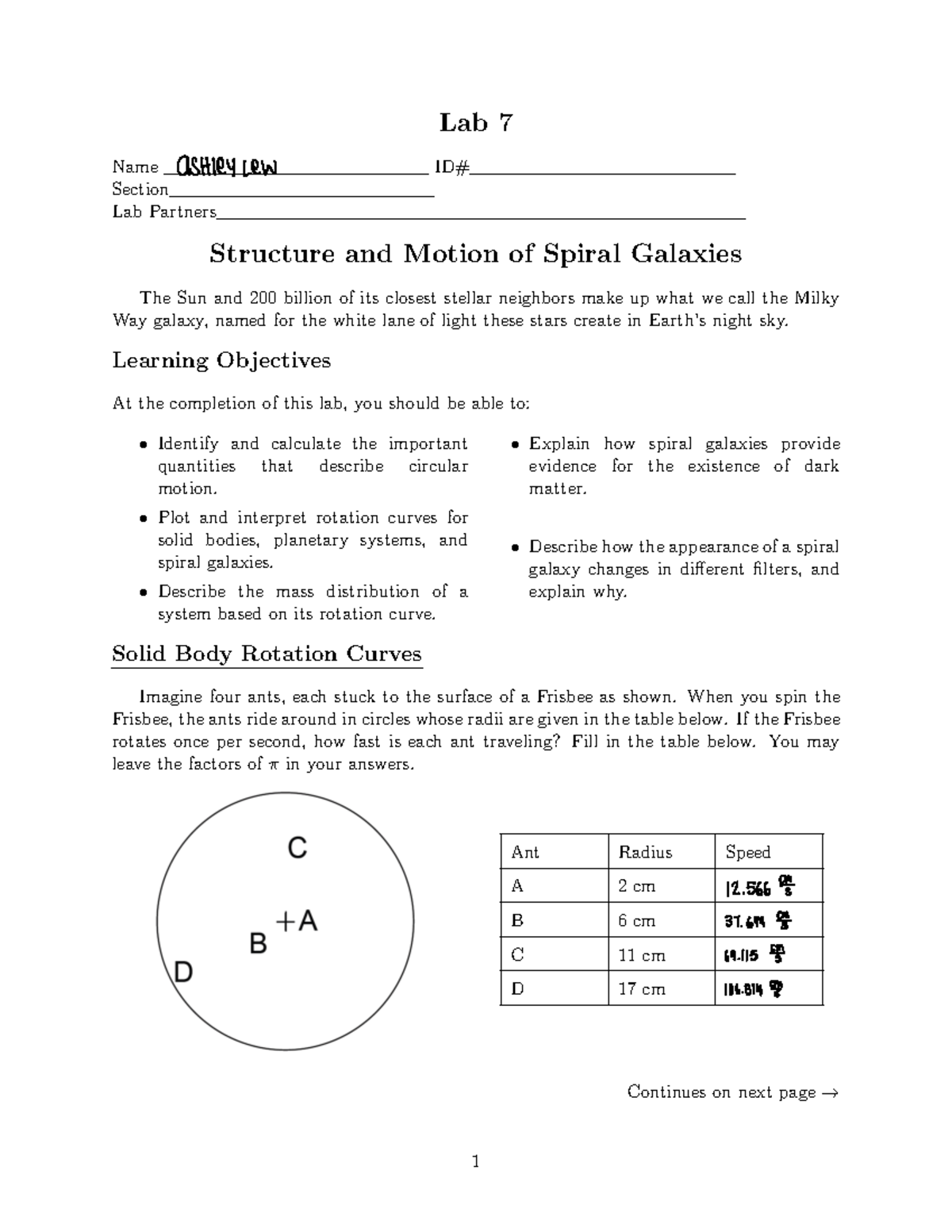 Astronomy 3 Lab #7 - Lab 7 Name ID# Section Lab Partners Structure and ...