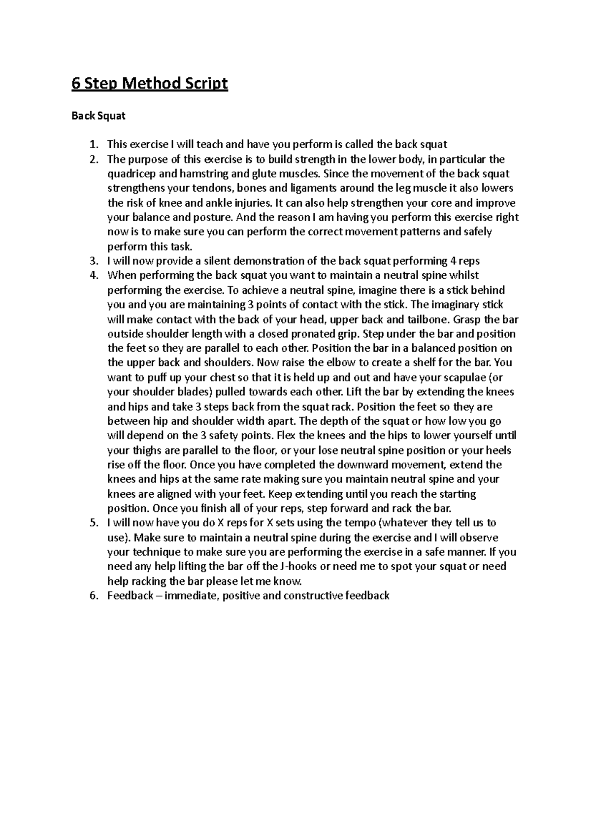 6 Step Method Script - 6 Step Method Script Back Squat This exercise I ...