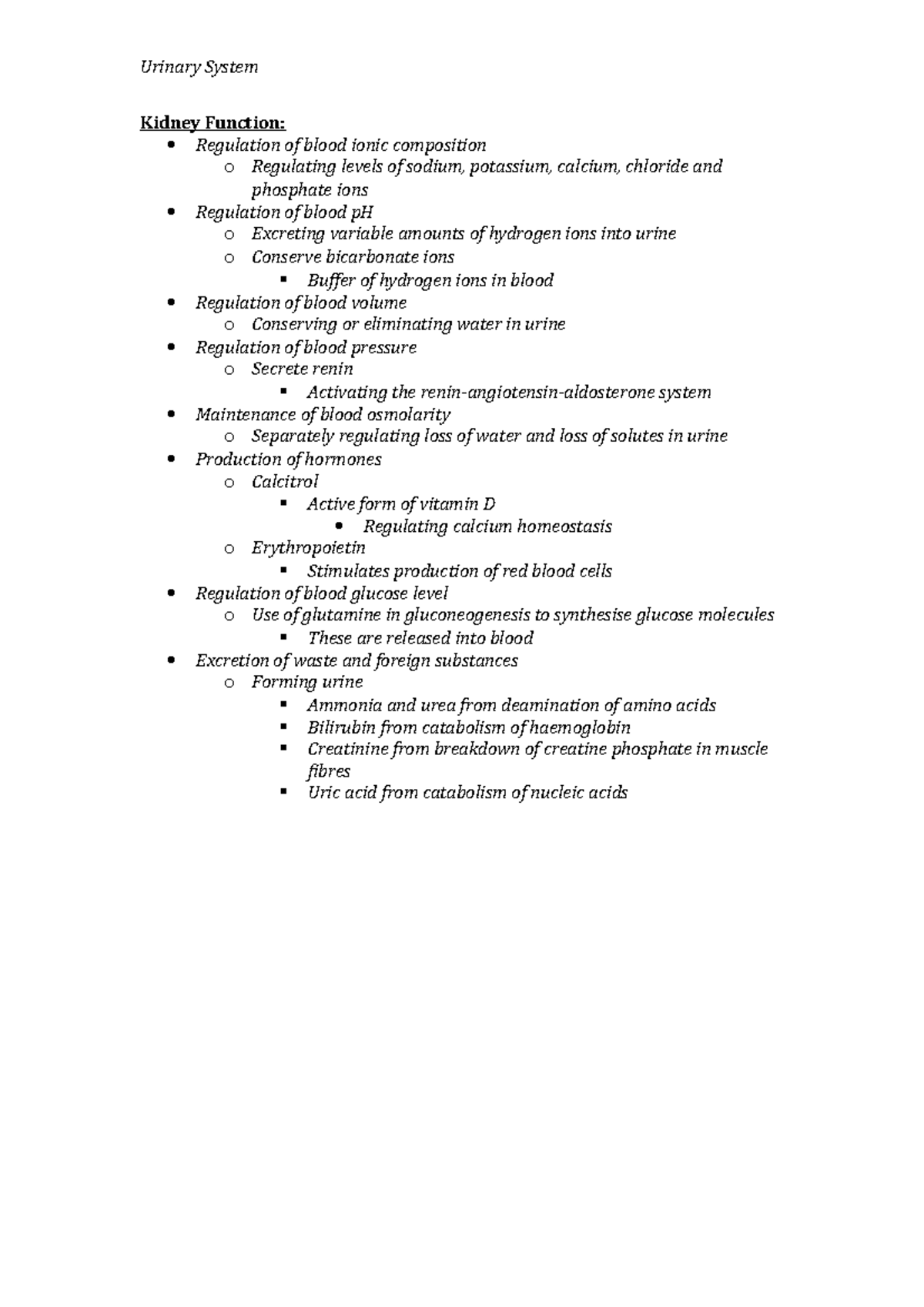 Kidney Function and Anaotmy and Histology Lecture Notes - Kidney ...