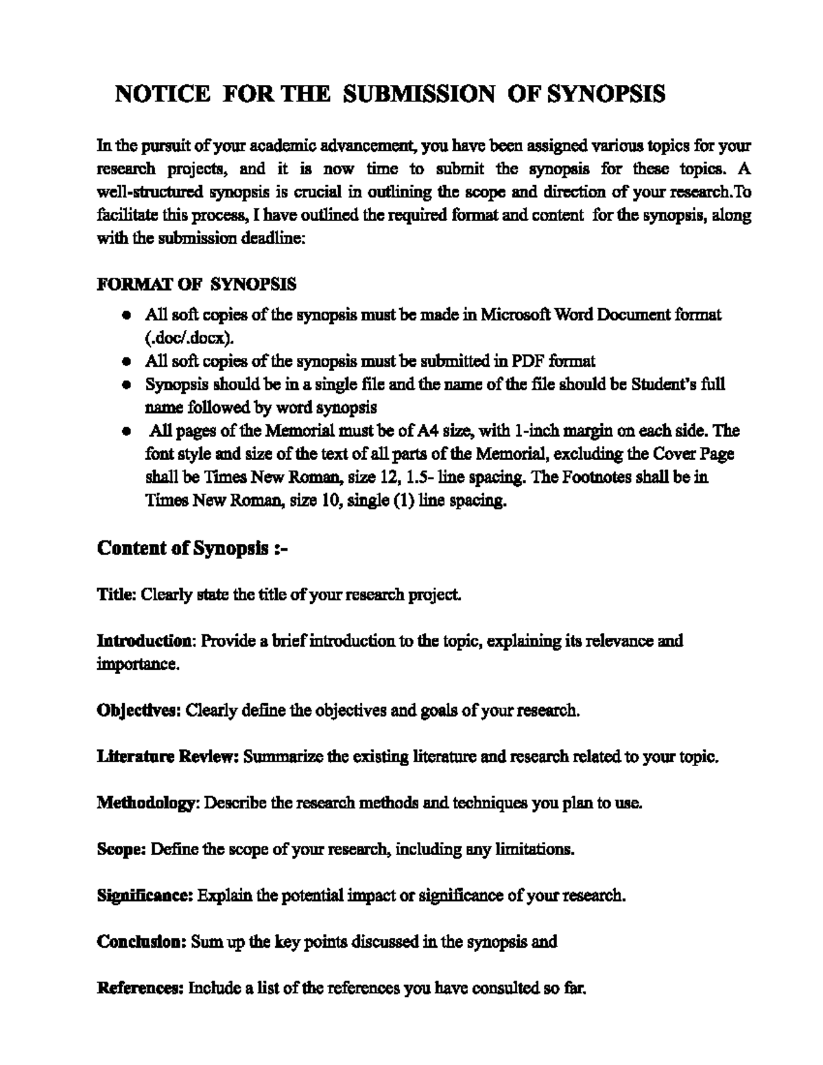 Notice for synopsis - important guidelines - LLB 3 year - Studocu